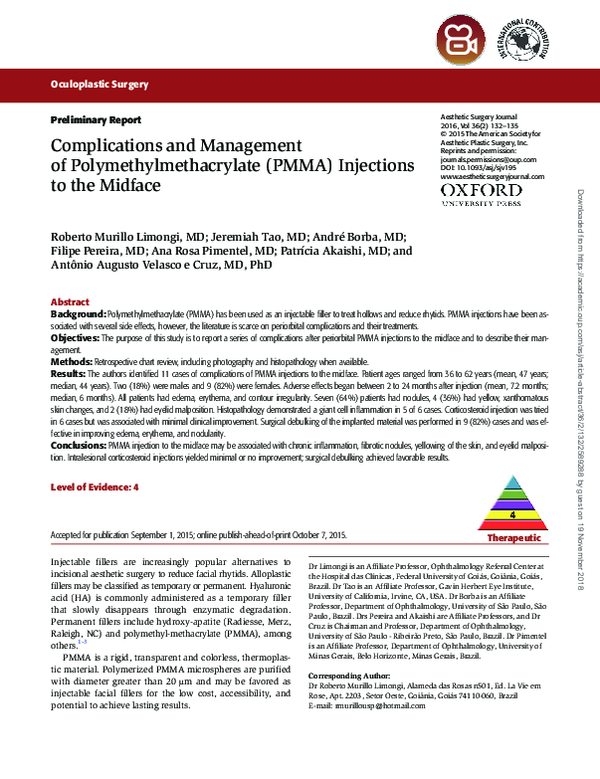 (PDF) Complications and Management of Polymethylmethacrylate (PMMA ...