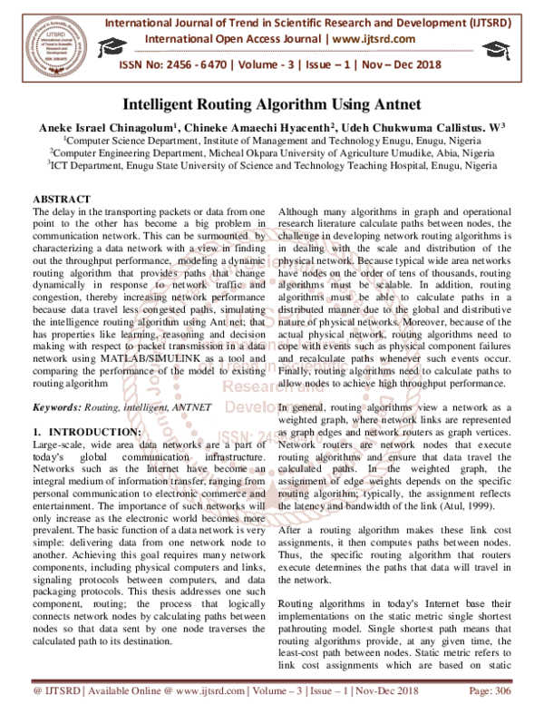 (PDF) Intelligent Routing Algorithm Using Antnet | udeh Chukwuma - Academia.edu