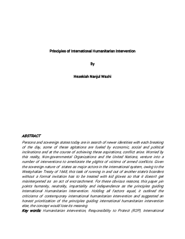 (PDF) PRINCIPLES OF INTERNATIONAL HUMANITARIAN INTERVENTION