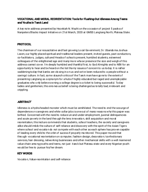 (PDF) VOCATIONAL AND VALUE REORIENTATION