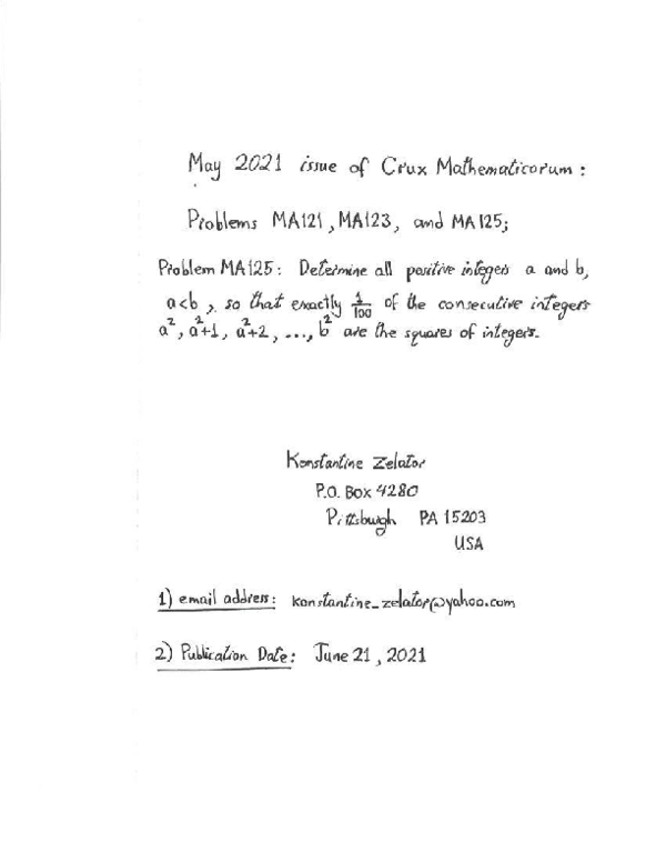 (PDF) May 2021 issue of Crux Mathematicorum: Problems MA121 , MA123 , and MA125; Problem MA125 ...