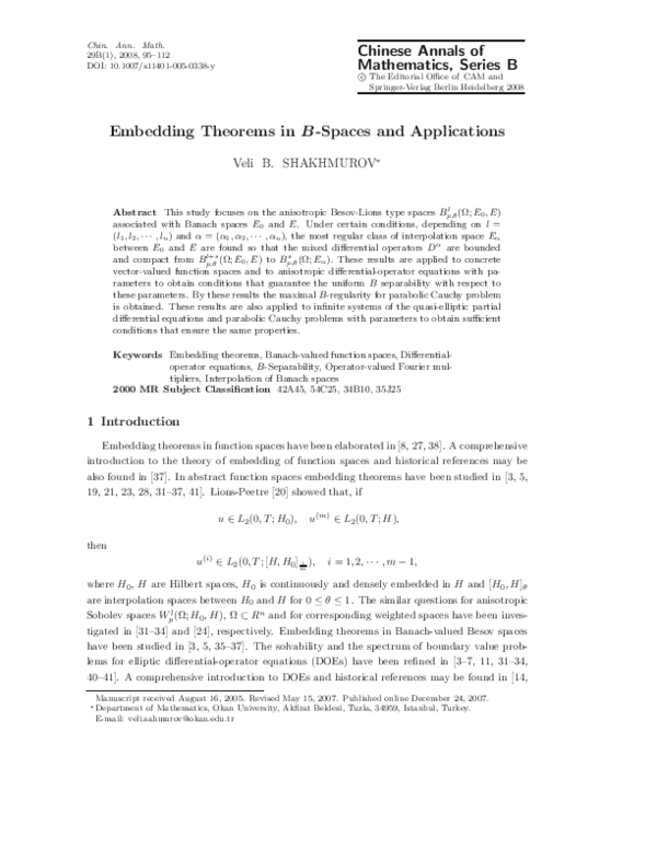 Pdf Embedding Theorems In B Spaces And Applications Veli Shakhmurov