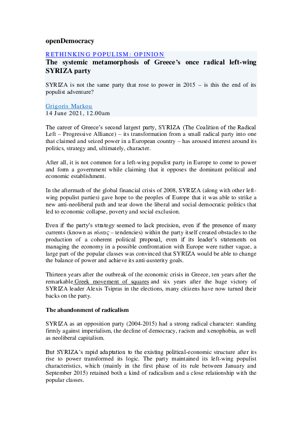 (PDF) The systemic metamorphosis of Greece’s once radical left-wing ...