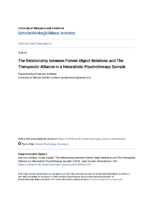(PDF) The relationship between patient object relations and the ...