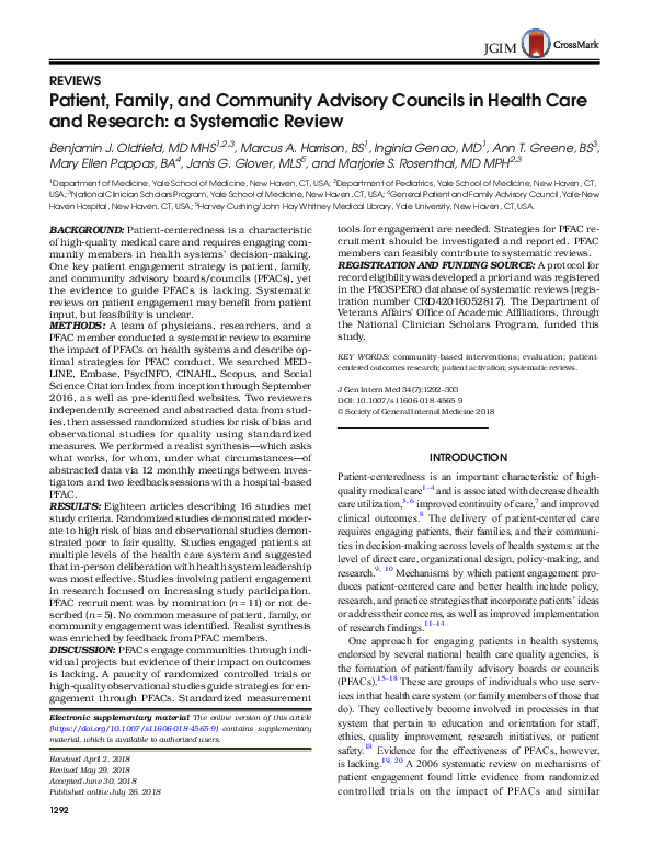 (PDF) Patient, Family, and Community Advisory Councils in Health Care ...