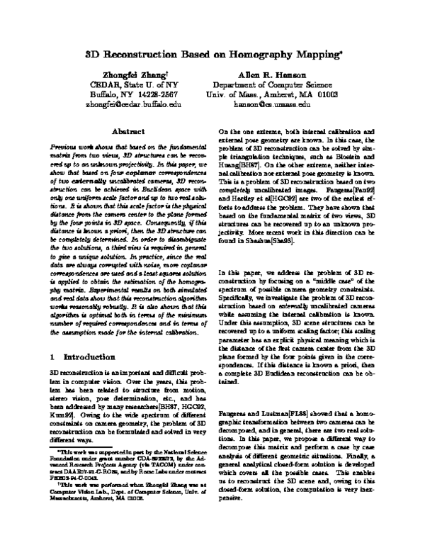 (PDF) D Reconstruction Based on Homography Mapping