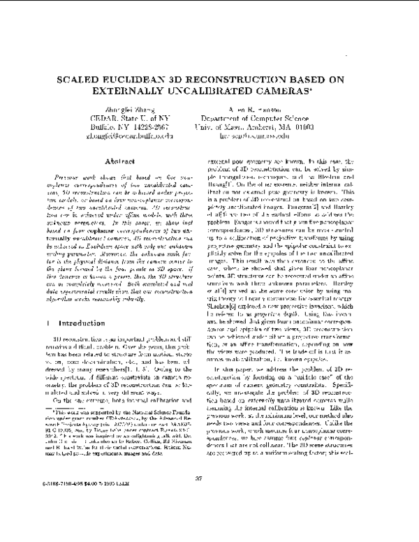 Pdf Scaled Euclidean 3d Reconstruction Based On Externally