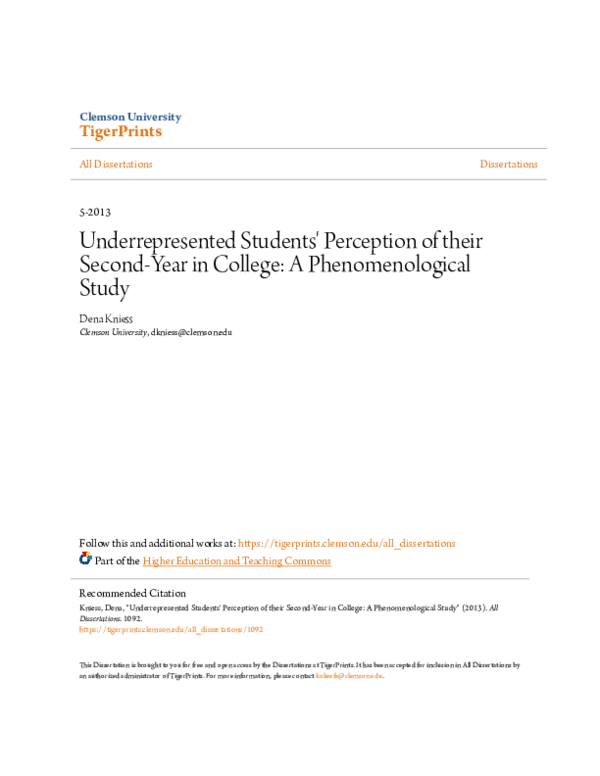 (PDF) Underrepresented students' perception of their second-year in ...