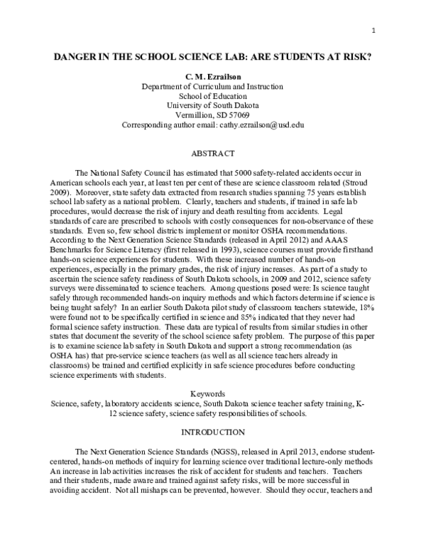 (PDF) Danger in the School Science Lab