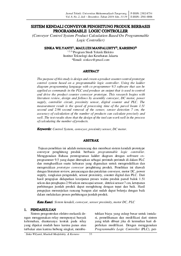 Pdf Conveyor Control System Product Calculation Based On Programmable