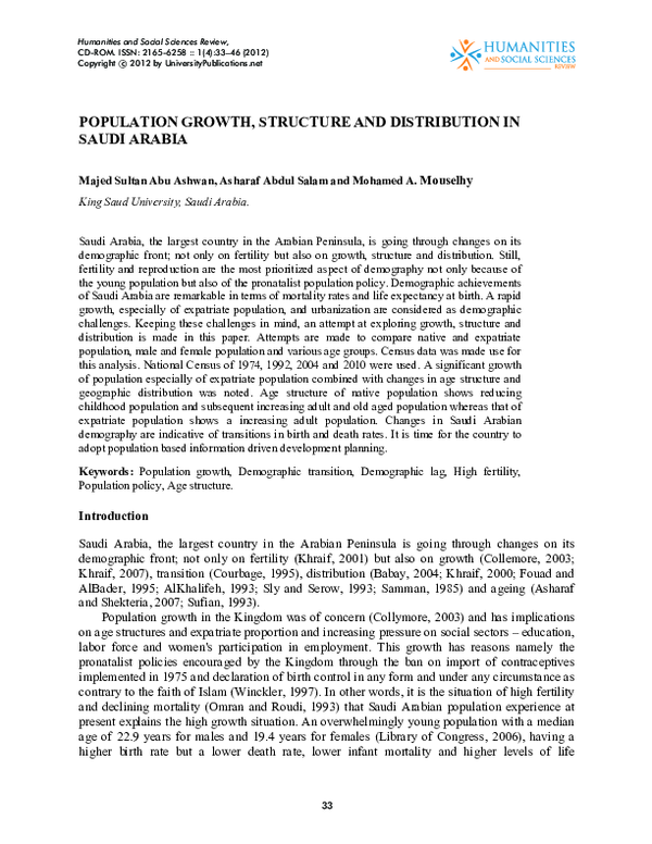 (PDF) Population growth, structure and distribution in Saudi Arabia