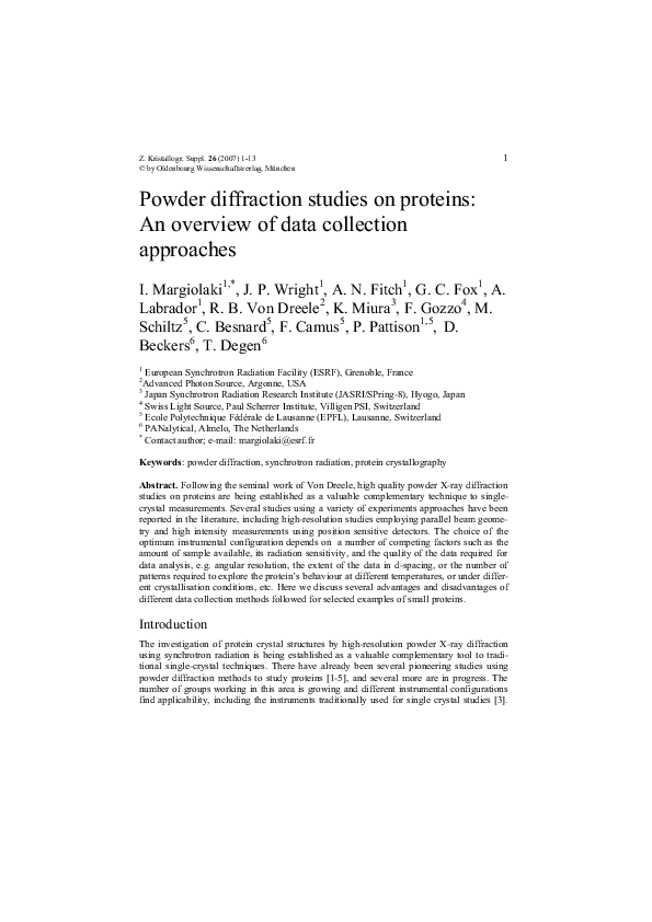 (PDF) Powder diffraction studies on proteins: An overview of data ...