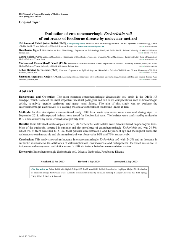 (PDF) Evaluation of enterohemorrhagic Escherichia coli of outbreaks of ...