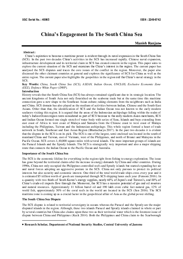 (PDF) China's Engagement In The South China Sea