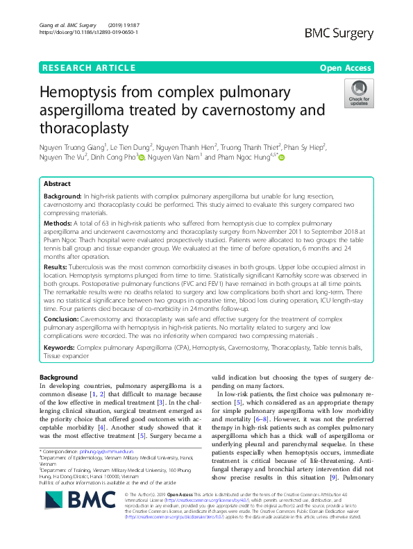 (PDF) Hemoptysis from complex pulmonary aspergilloma treated by ...