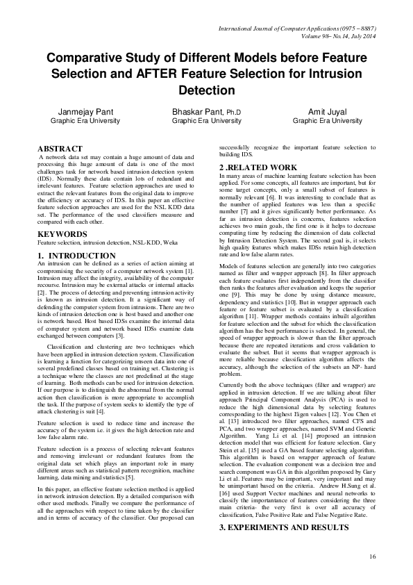 (PDF) Comparative Study of Different Models before Feature Selection and AFTER Feature Selection ...
