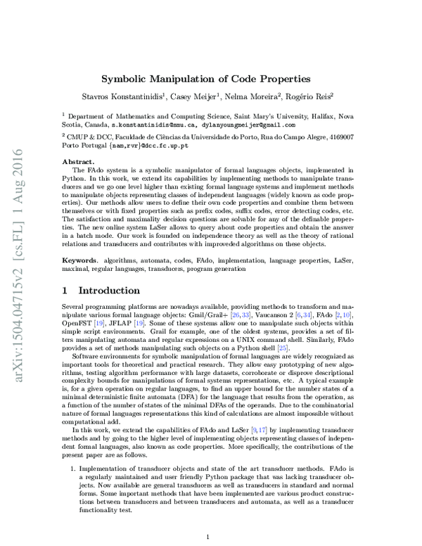 (PDF) Symbolic Manipulation of Code Properties