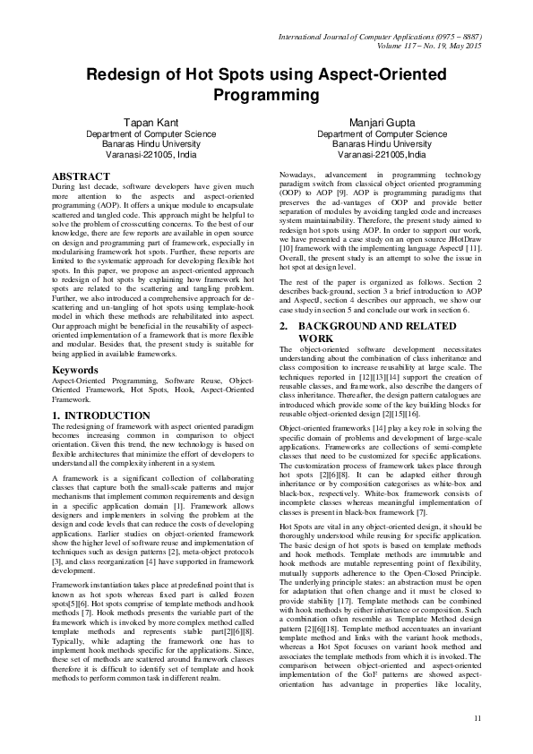 (PDF) Redesign of Hot Spots using Aspect-Oriented Programming