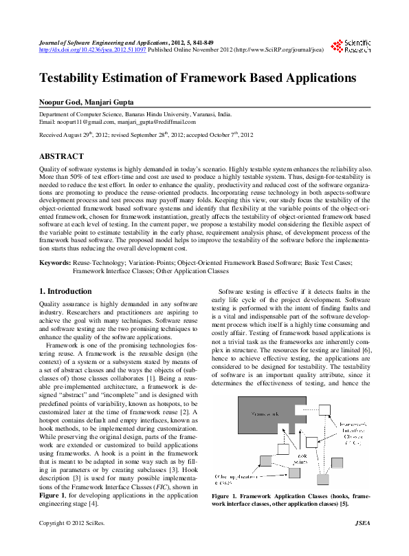 (PDF) Testability Estimation of Framework Based Applications