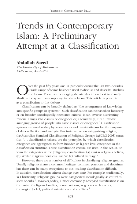 (PDF) Trends in Contemporary Islam: A Preliminary Attempt at a ...