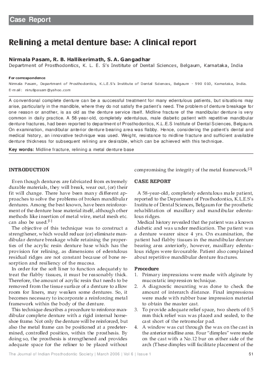 (PDF) Relining a metal denture base: A clinical report
