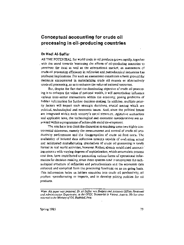 (PDF) Conceptual accounting for crude oil processing in oil-producing ...