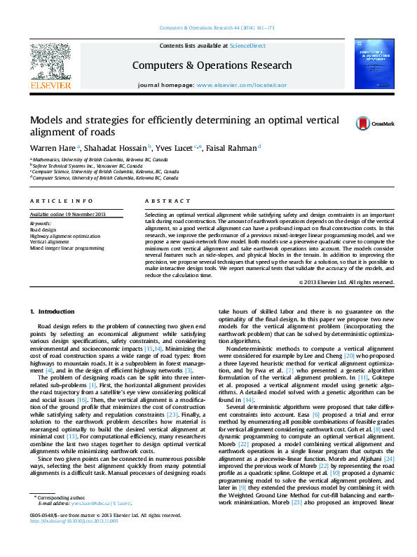 Pdf Models And Strategies For Efficiently Determining An Optimal Vertical Alignment Of Roads