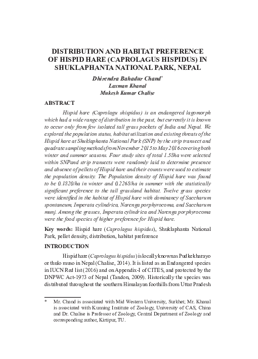 (PDF) Distribution and Habitat Preference of Hispid Hare (Caprolagus ...