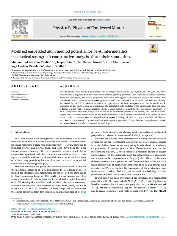 (PDF) Modified embedded atom method potential for Fe-Al intermetallics ...