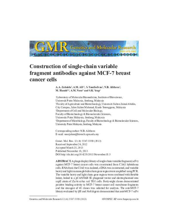 (PDF) Construction of a Single-Chain Variable-Fragment Antibody against the Superantigen ...