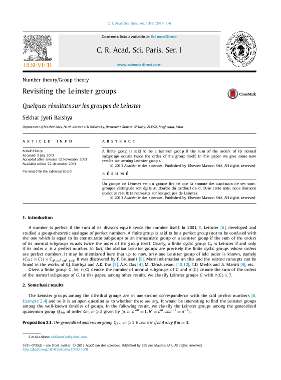 (PDF) Revisiting the Leinster groups