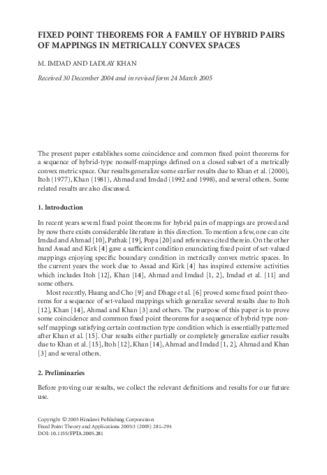 (PDF) Fixed point theorems for a family of hybrid pairs of mappings in ...
