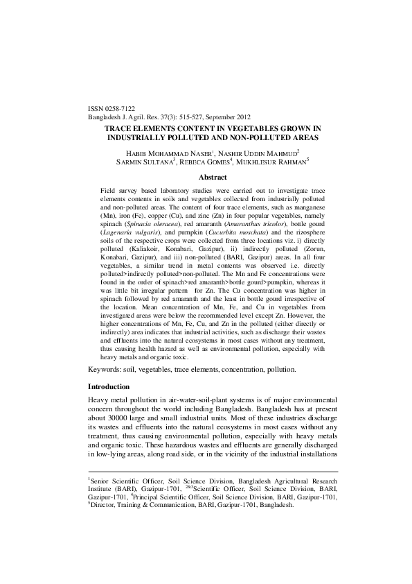 (PDF) Trace elements content in vegetables grown in industrially ...