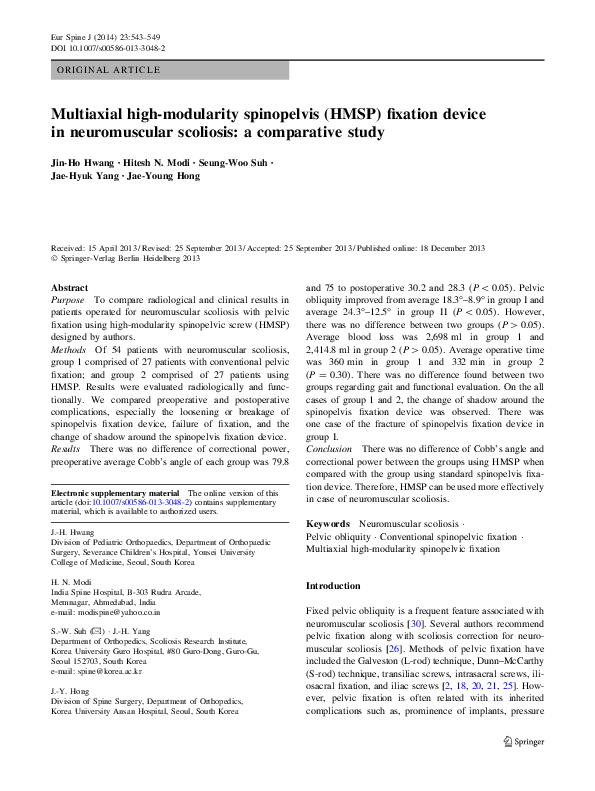 (PDF) Multiaxial high-modularity spinopelvis (HMSP) fixation device in neuromuscular scoliosis ...