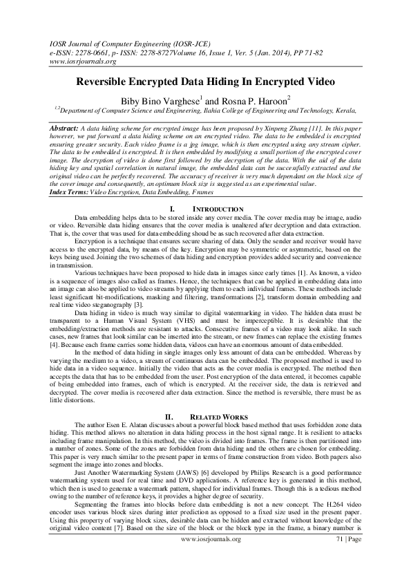 (PDF) Reversible Encrypted Data Hiding In Encrypted Video