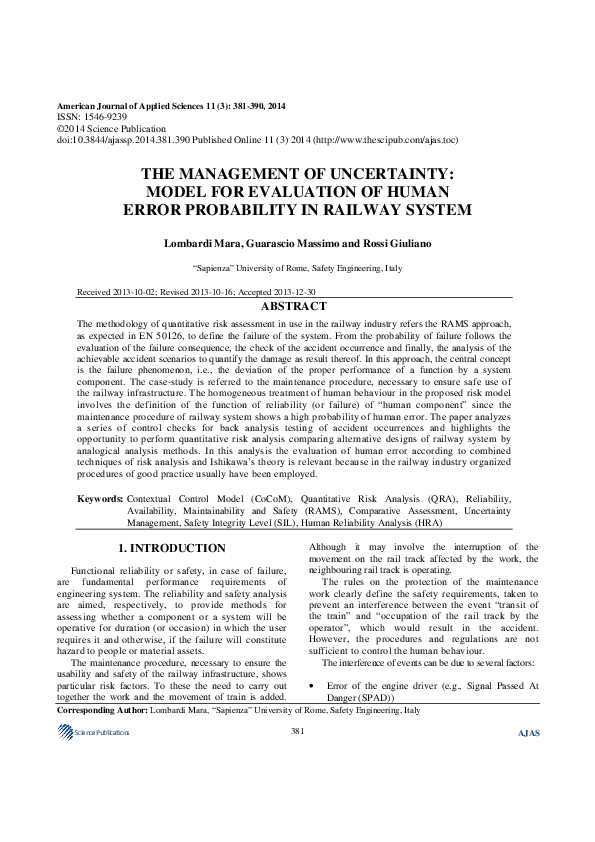 (PDF) The Management of Uncertainty: Model for Evaluation of Human ...
