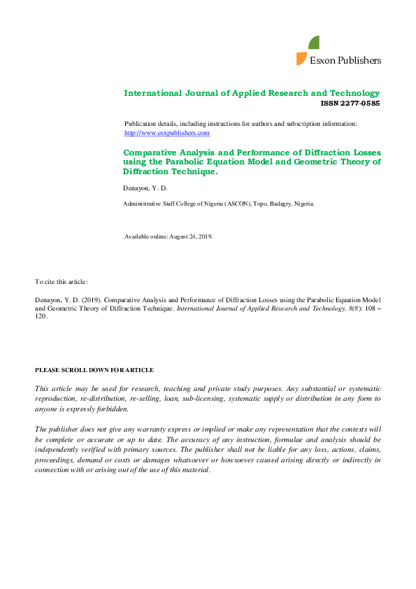 Pdf Comparative Analysis And Performance Of Diffraction Losses Using The Parabolic Equation