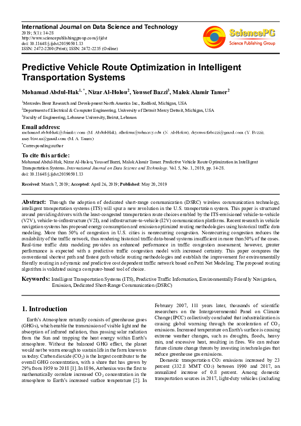 (PDF) Predictive Vehicle Route Optimization in Intelligent ...
