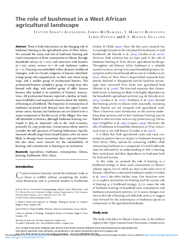 (PDF) The role of bushmeat in a West African agricultural landscape
