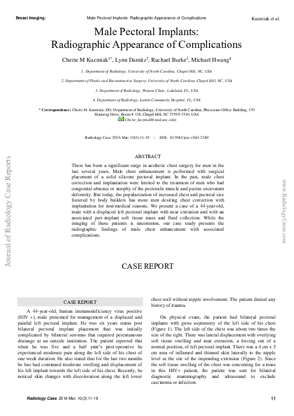 (PDF) Male Pectoral Implants: Radiographic Appearance of Complications