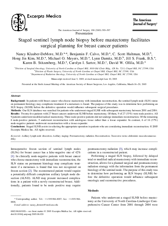 (PDF) Staged sentinel lymph node biopsy before mastectomy facilitates ...
