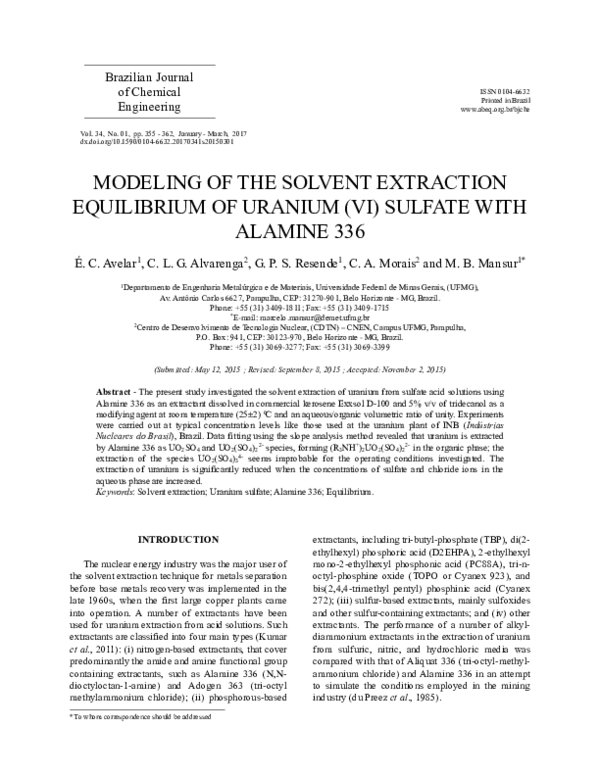 (PDF) Modeling of the Solvent Extraction Equilibrium of Uranium (VI ...