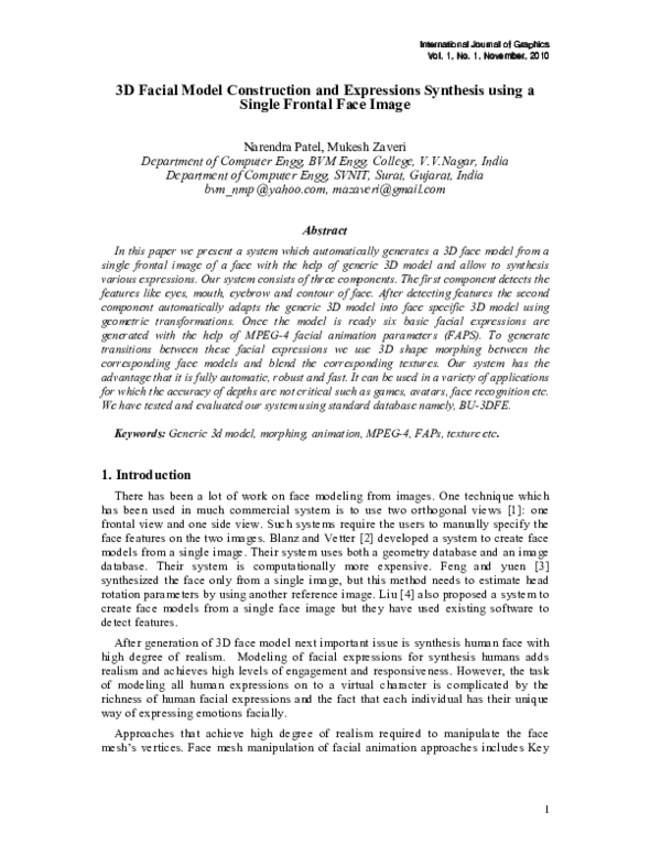 (PDF) 3D facial model construction and expressions synthesis from a single frontal face image