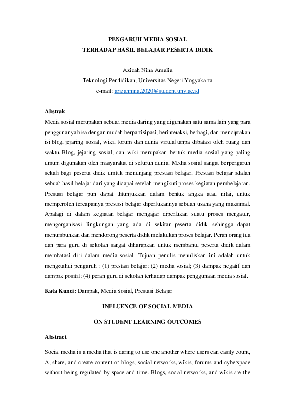 (PDF) PENGARUH MEDIA SOSIAL TERHADAP HASIL BELAJAR PESERTA DIDIK