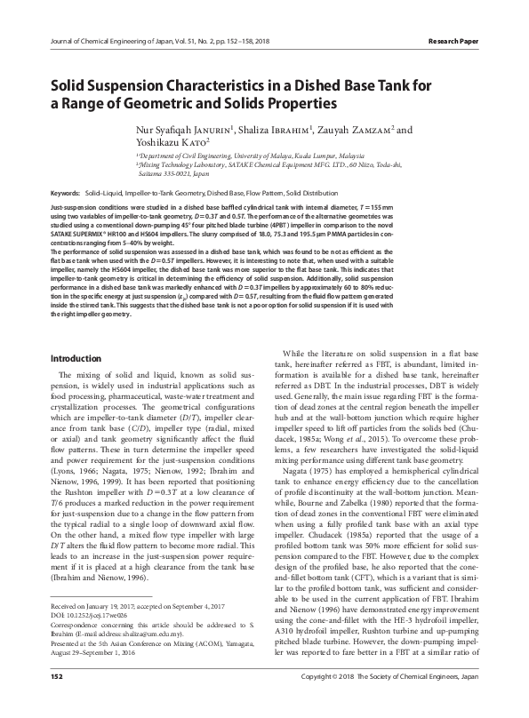 (PDF) Solid Suspension Characteristics in a Dished Base Tank for a ...
