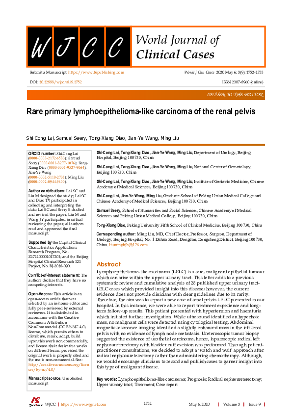 (PDF) Rare primary lymphoepithelioma-like carcinoma of the renal pelvis ...