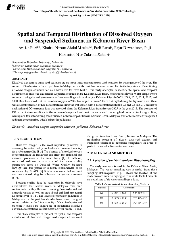 Pdf Spatial And Temporal Distribution Of Dissolved Oxygen And