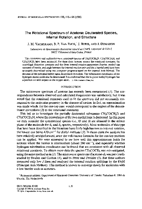 (PDF) The rotational spectrum of acetone: Deuterated species, internal ...
