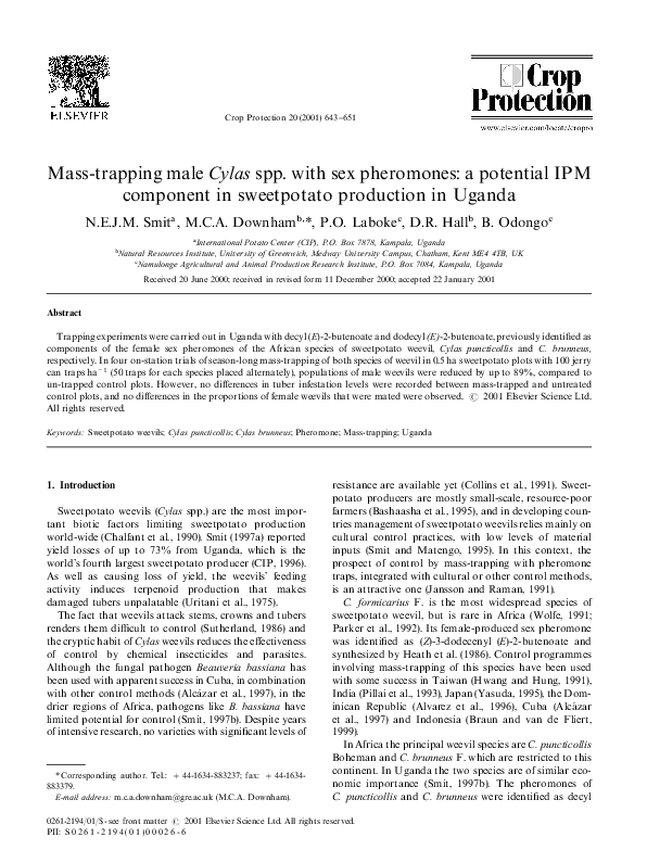 (PDF) Mass-trapping male Cylas spp. with sex pheromones: a potential ...