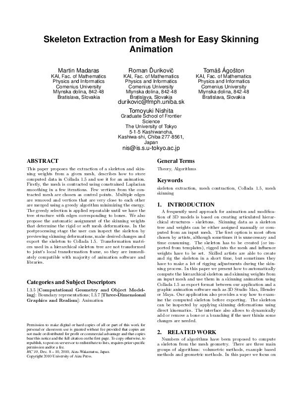 (PDF) Skeleton Extraction from a Mesh for Easy Skinning Animation